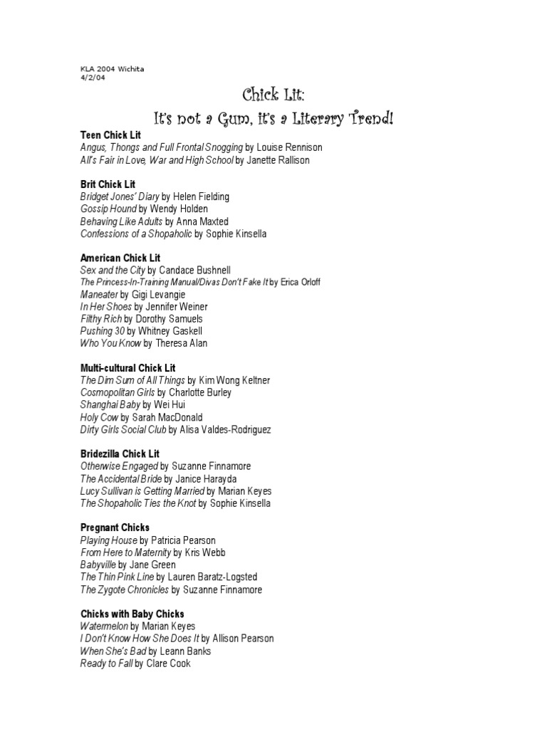 Chick Lit: It's not a Gum, it's a Literary Trend! | PDF | Writers ...