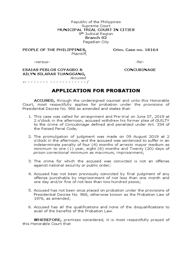 Application For Probation - Coyagbo | PDF | Probation | Imprisonment