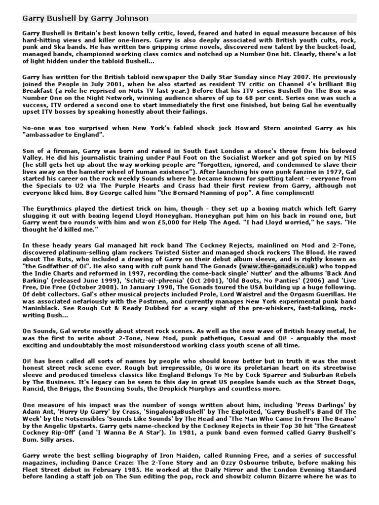 Garry Bushell by Garry Johnson | PDF | History