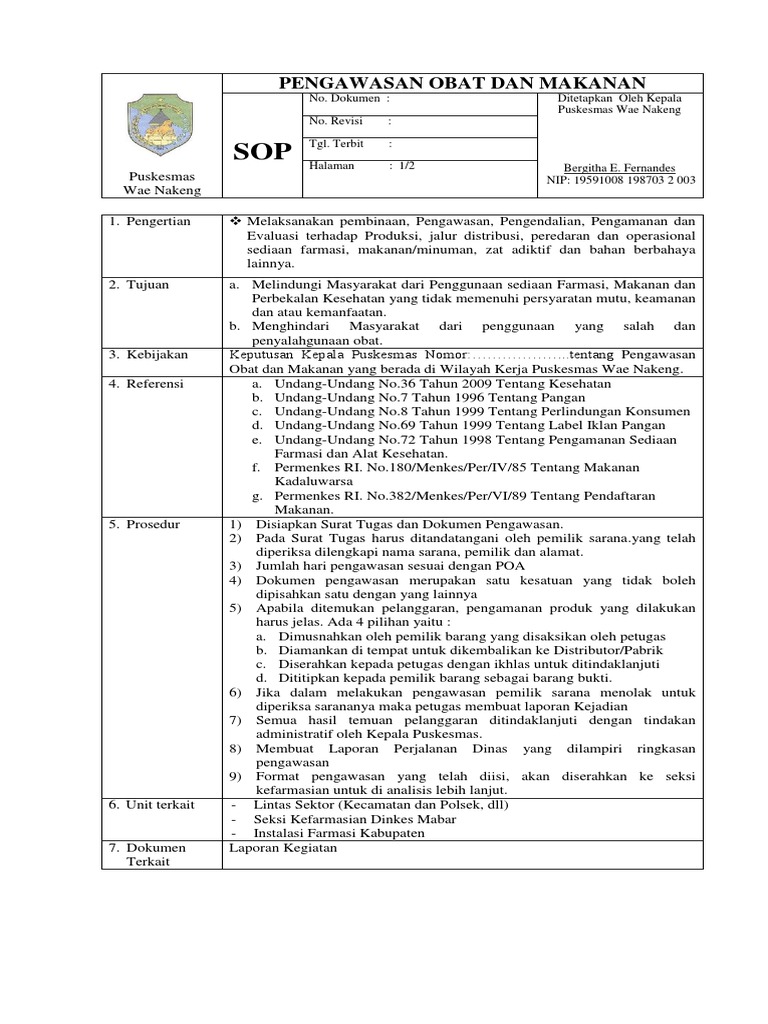 Sop Pengawasan Obat | PDF