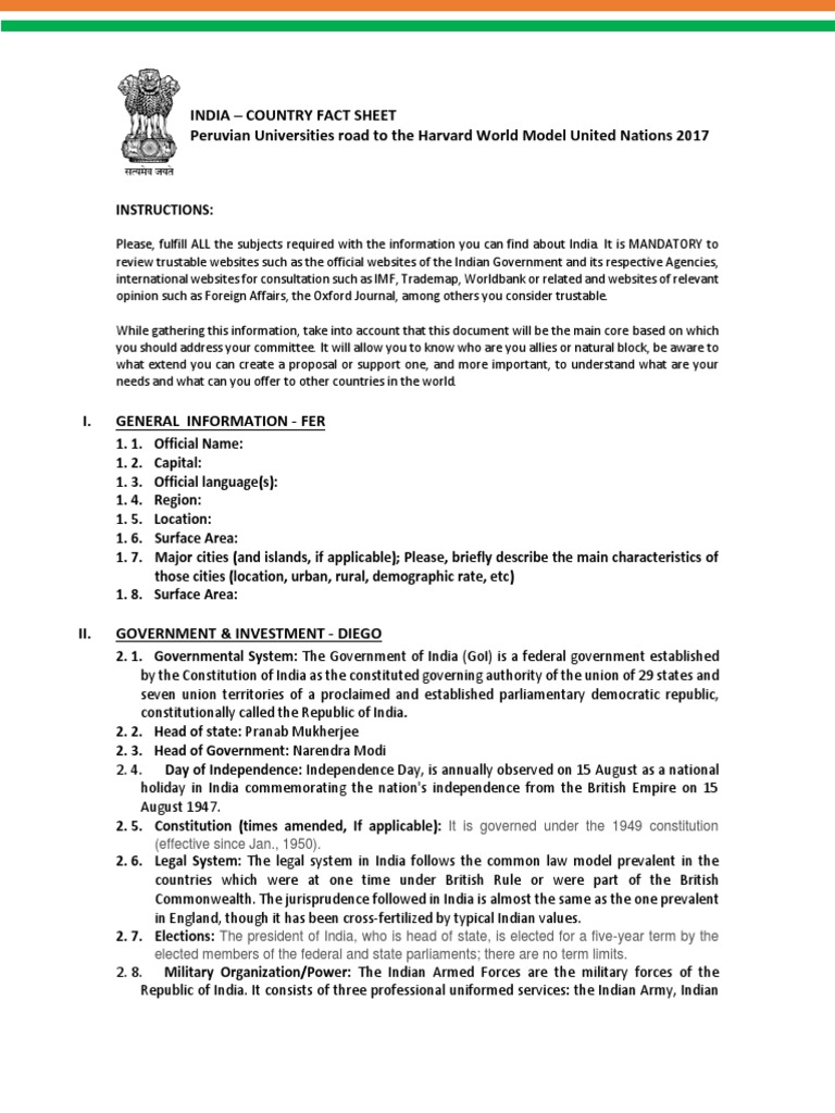 India - Country Fact Sheet Peruvian Universities Road To The Harvard ...