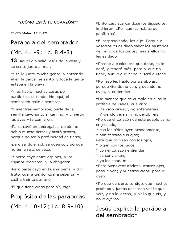 Como Esta Tu Corazon (Mat 13 v.1-23) | PDF | Parábolas de Jesús | Dios