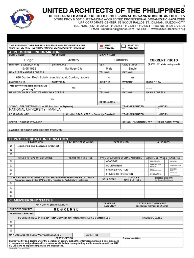 UAP Membership Registration Form | PDF | Metro Manila | Mindanao