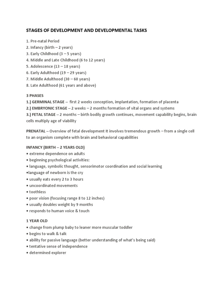 Developmental Stages and Tasks Overview | PDF | Developmental ...