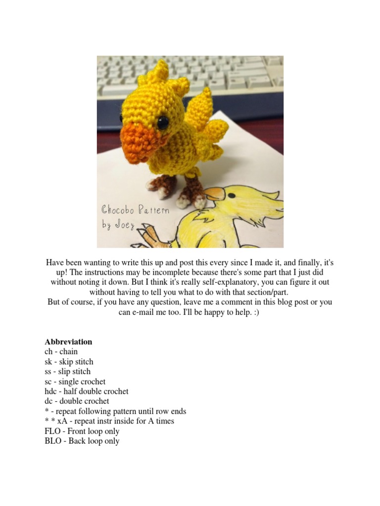 Chocobo Amigurumi Pattern | PDF | Crochet | Woven Fabrics