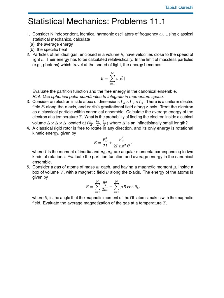 Statistical Mechanics: Problems 11.1: Hint: Use Spherical Polar ...