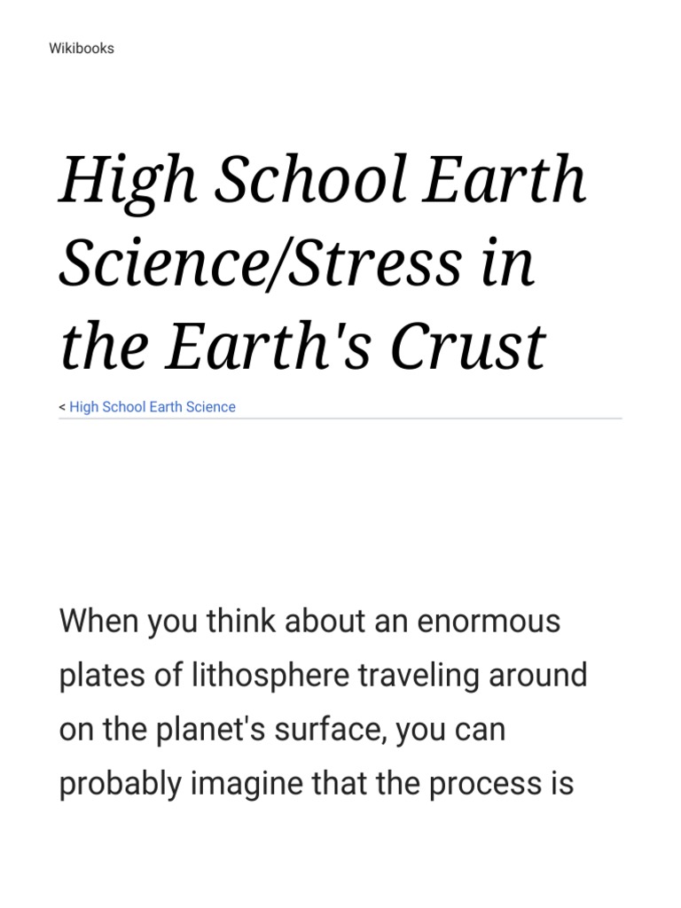 High School Earth Science - Stress in The Earth's Crust - Wikibooks ...