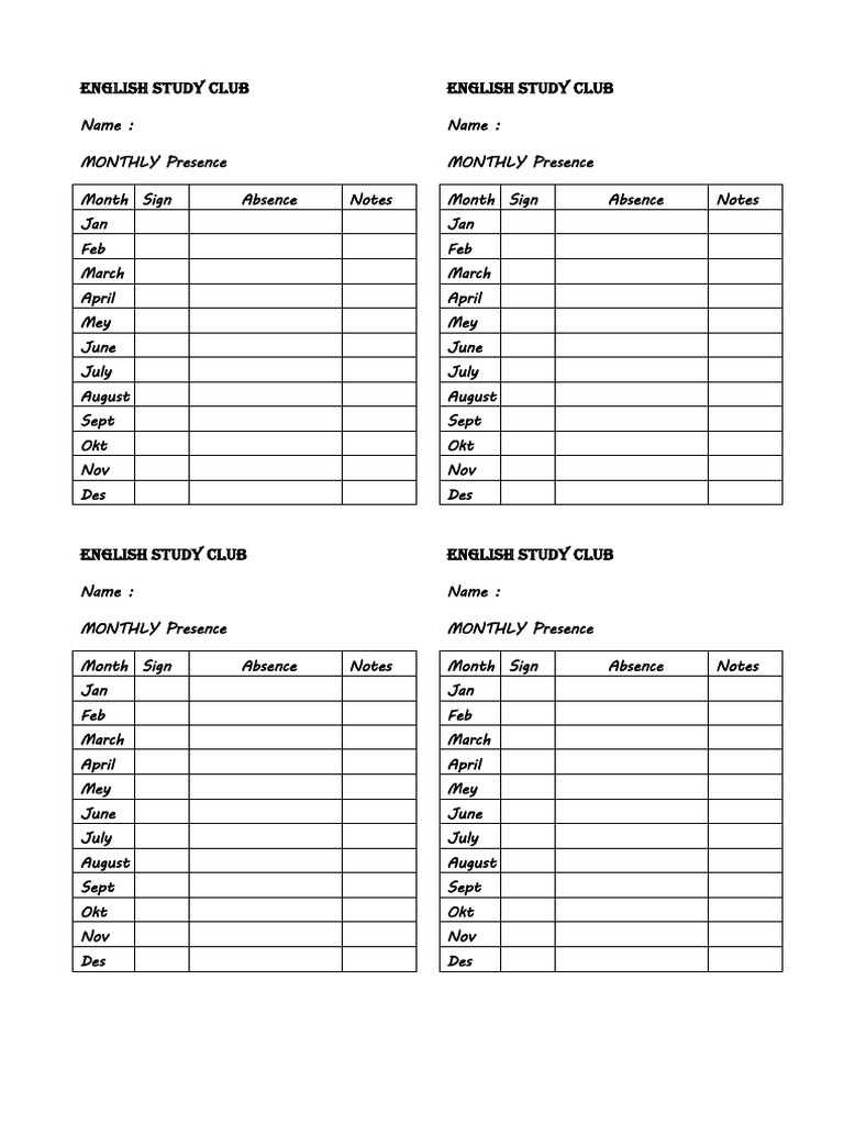 English Study Club Attendance | PDF