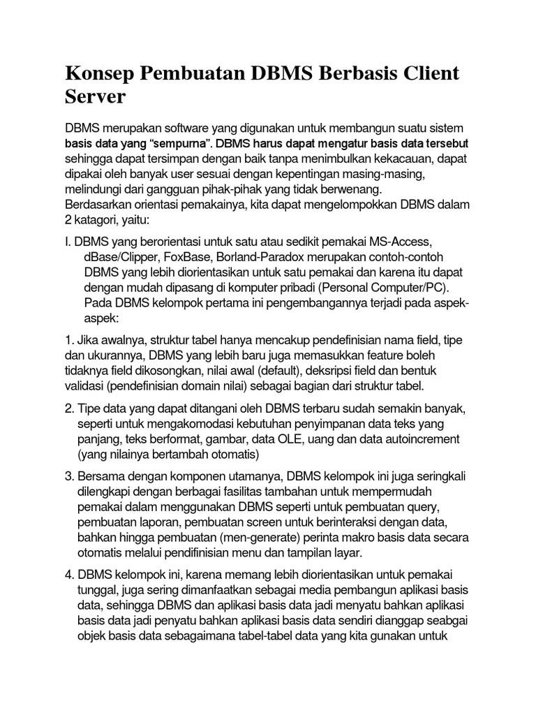 Konsep Pembuatan DBMS Berbasis Client Server | PDF