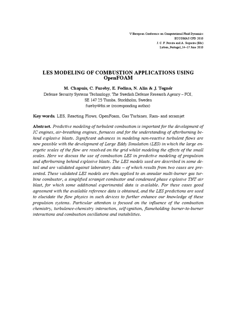 Les Modeling of Combustion Applications Using Openfoam: M. Chapuis, C. Fureby, E. Fedina, N ...