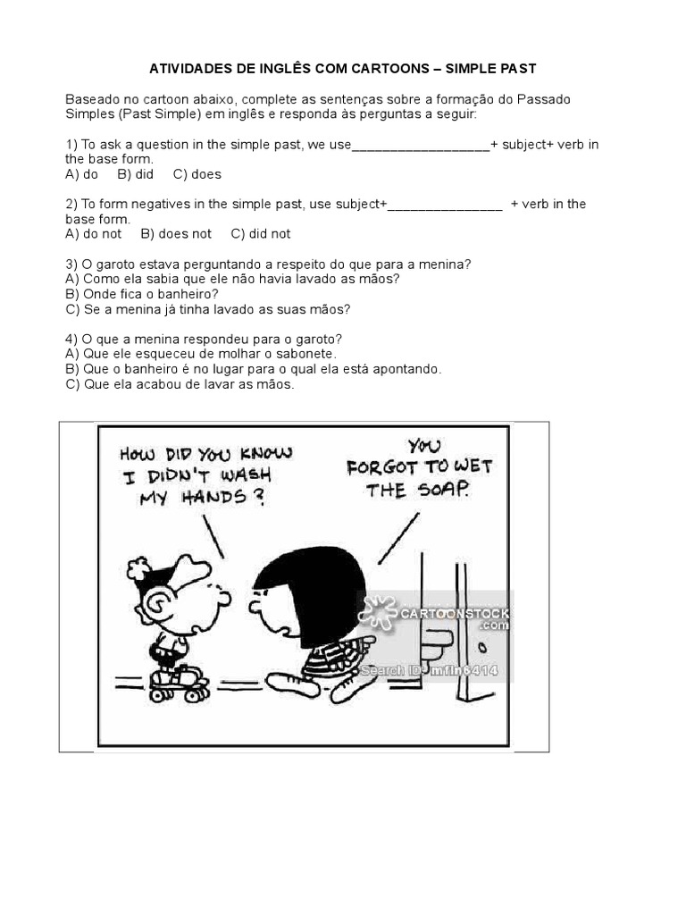 Atividades de Inglês: Simple Past com Cartoons | PDF | Métodos e ...
