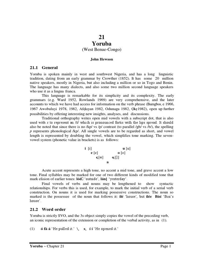 Yoruba | PDF | Grammatical Tense | Verb