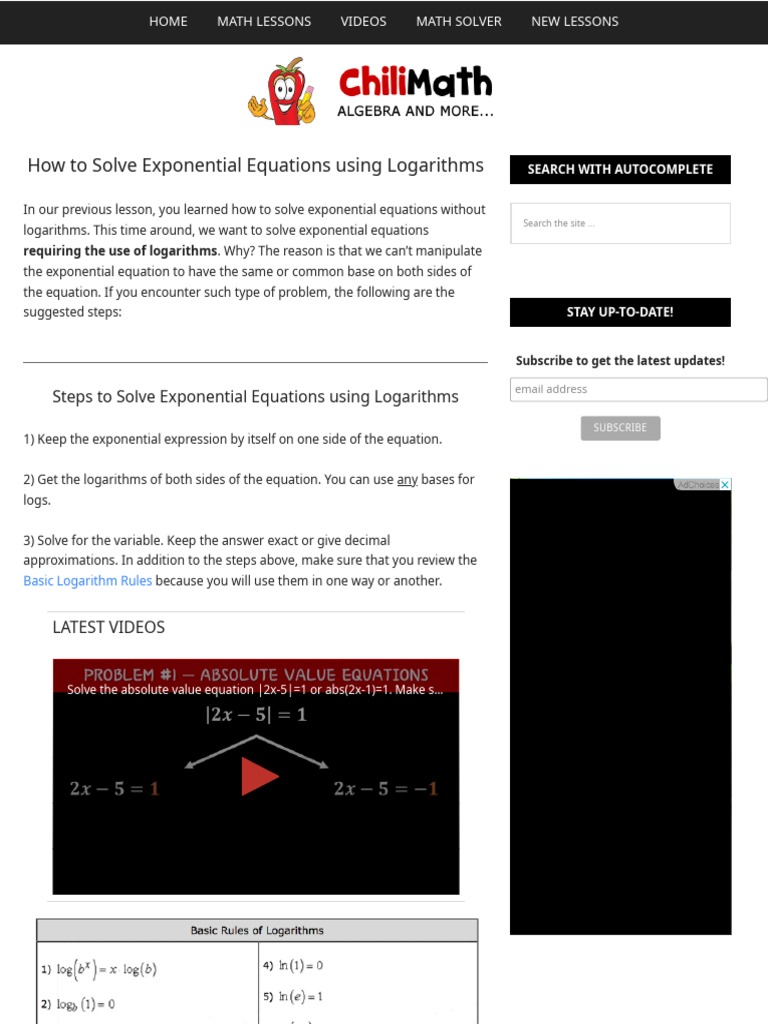 Solving Exponential Equations Using Logarithms - ChiliMath | PDF ...