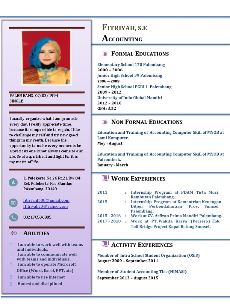 CV Fitriyah | PDF | Behavior Modification | Learning