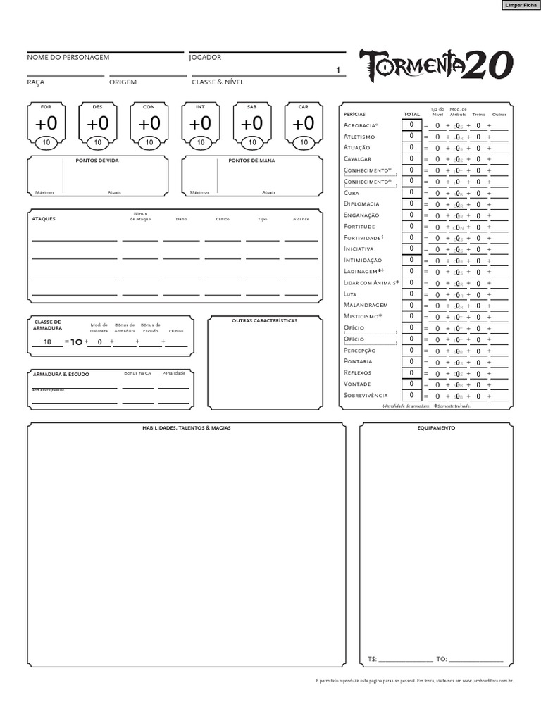 Ficha Tormenta 20 | PDF | Jogos | Videogames