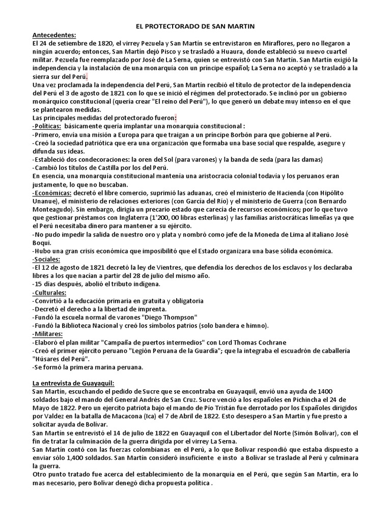El Protectorado de San Martin | PDF | Perú | América del Sur
