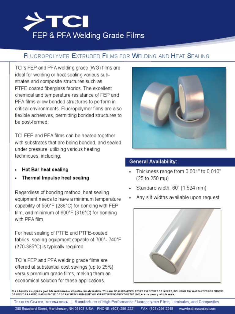 FEP & PFA Welding Grade Films: F E F W H S | PDF | Welding | Construction