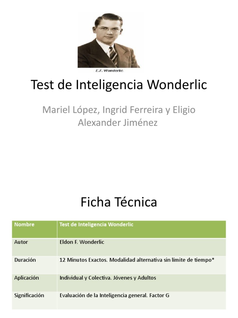 Presentación Wonderlic | PDF | Inteligencia | Prueba (evaluación)