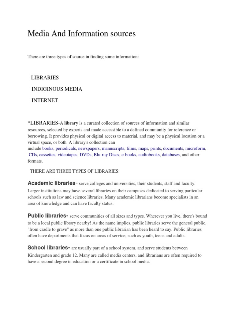Media and Information Sources | PDF | Public Library | Libraries