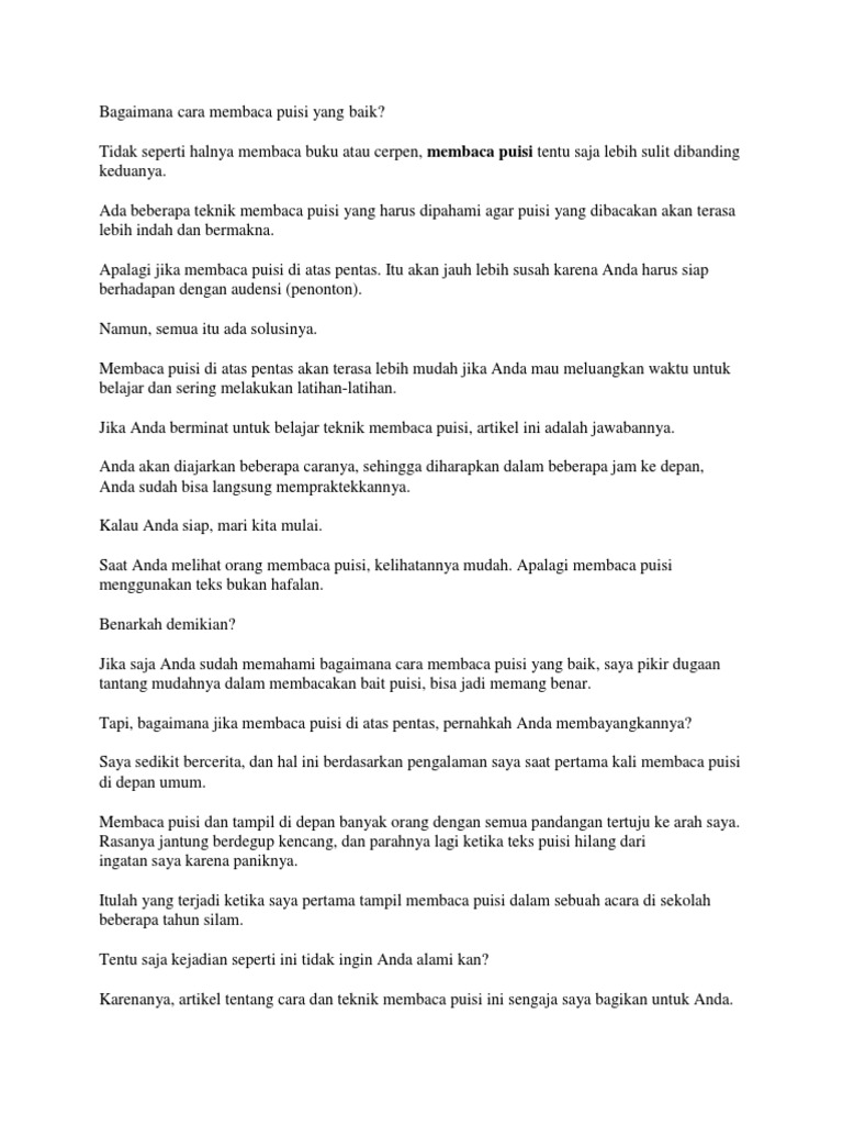 Teknik Membaca Puisi | PDF | Puisi