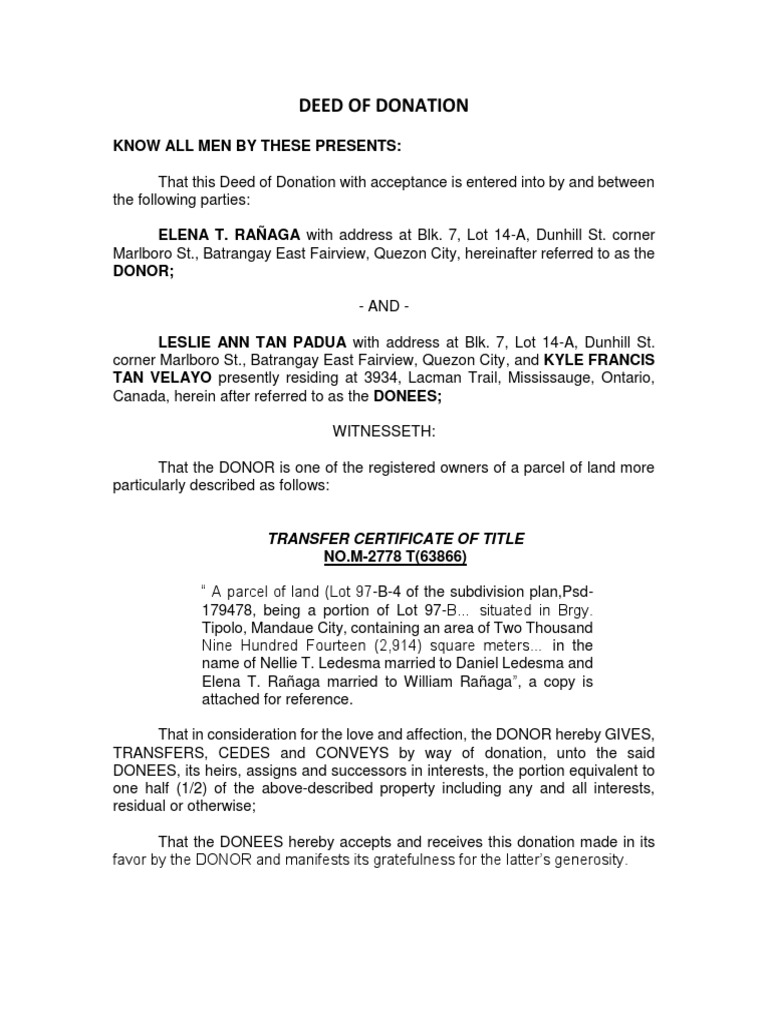 A Generous Gift: Deed of Donation Transfers Partial Ownership of ...