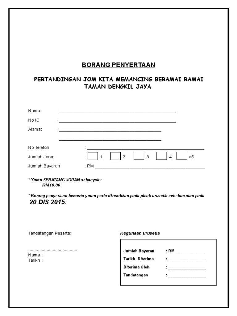 Borang Penyertaan Pertandingan Memancing | PDF | Pengelolaan Keuangan ...