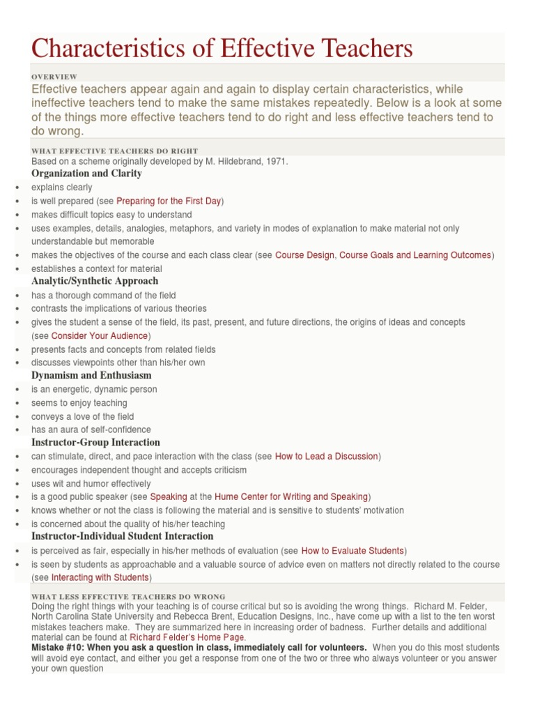 Characteristics of Effective Teachers | PDF | Distance Education | Learning