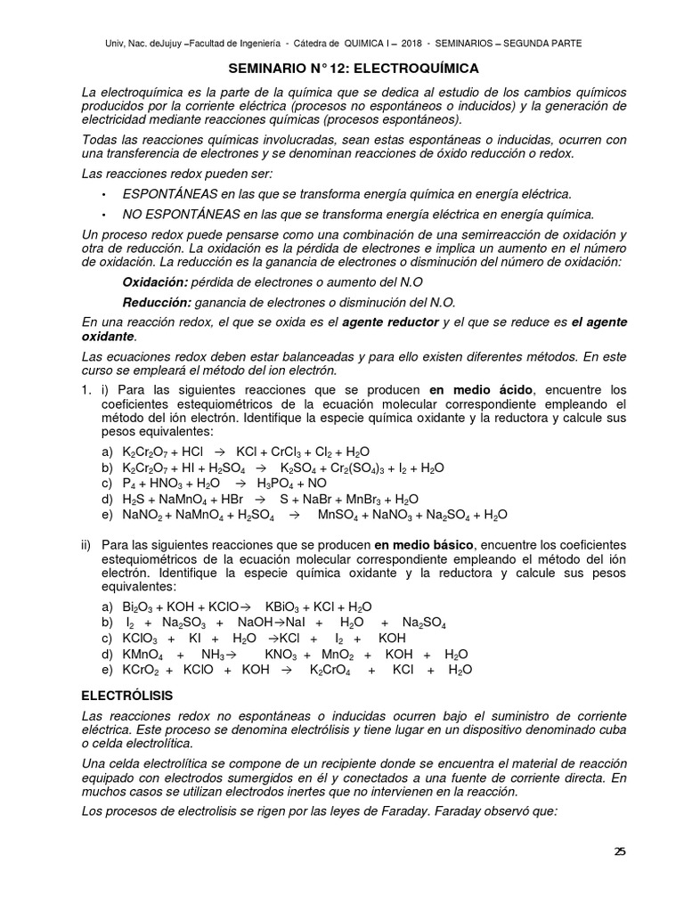 SEMINARIO Electroquimica | PDF | Redox | Química