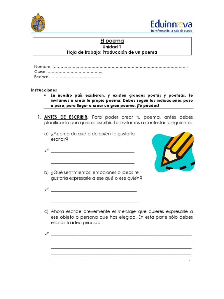 Hoja de Trabajo: Crea Tu Poema | PDF | Artes del Lenguaje y ...