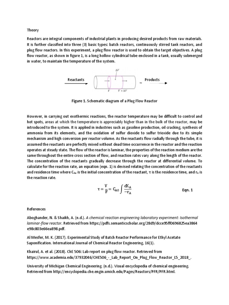 Figure 1. Schematic Diagram of A Plug Flow Reactor | Download Free PDF ...