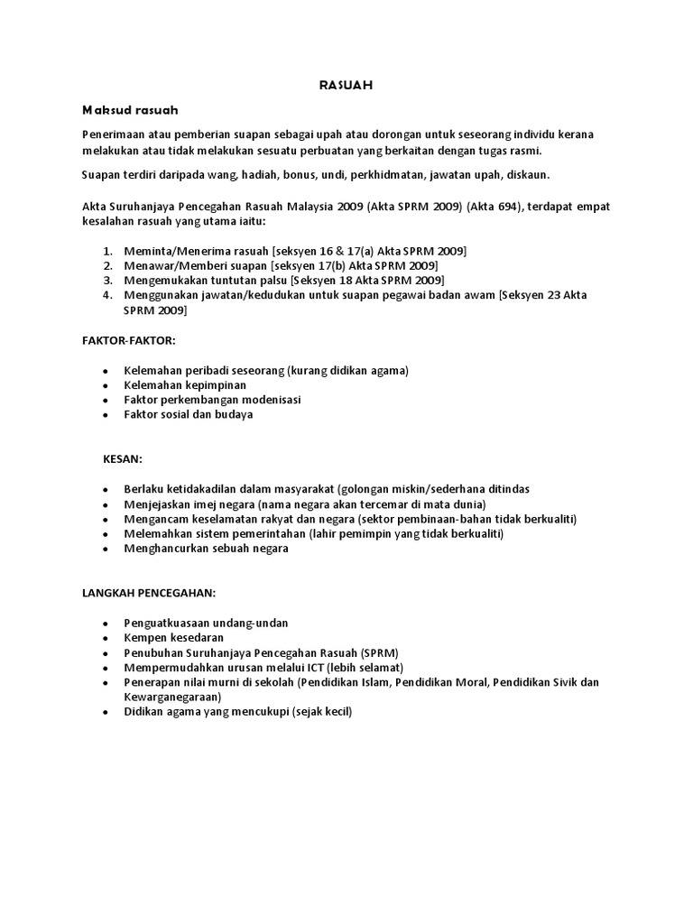 Rasuah: Definisi, Faktor, dan Pencegahan | PDF | Ilmu Sosial