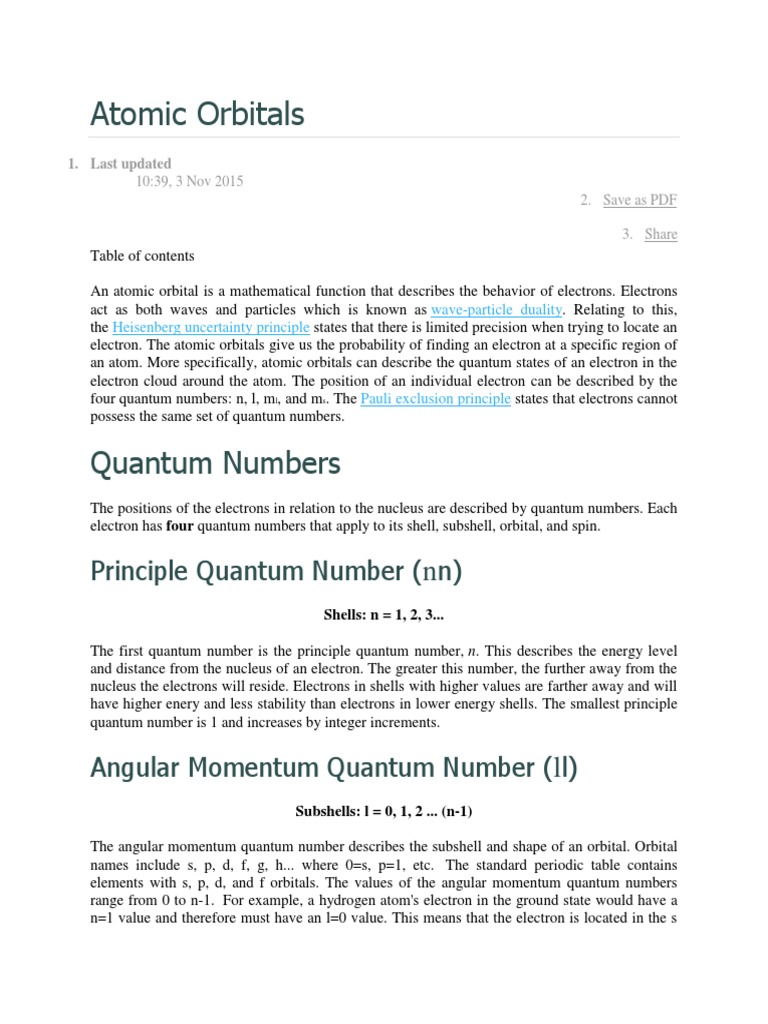 Atomic Orbitals | PDF | Atomic Orbital | Electron Configuration