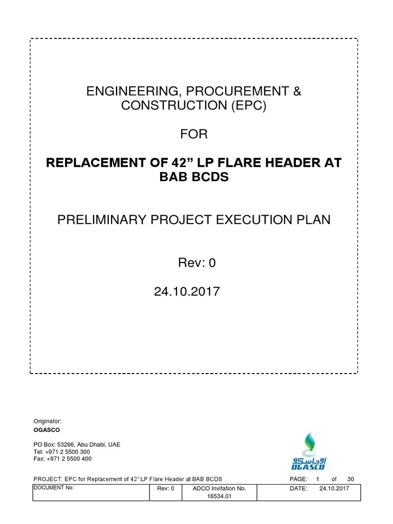 OGASCO Preliminary Project Execution Plan | PDF | Construction ...