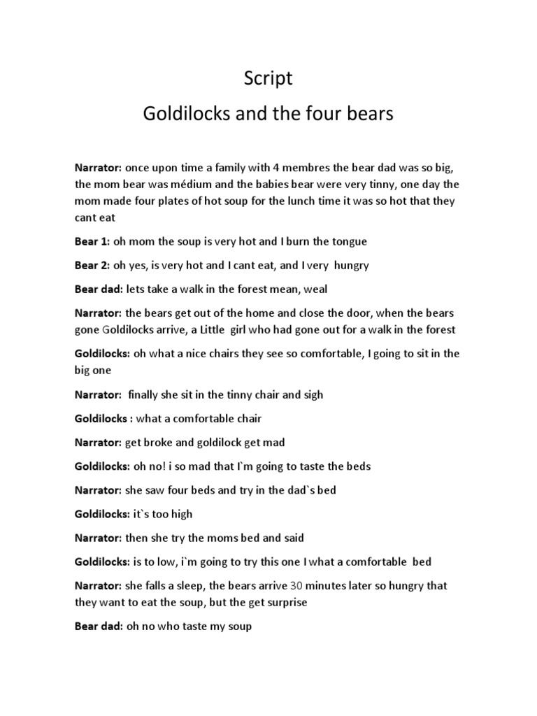 Script Goldilocks and The Four Bears | PDF