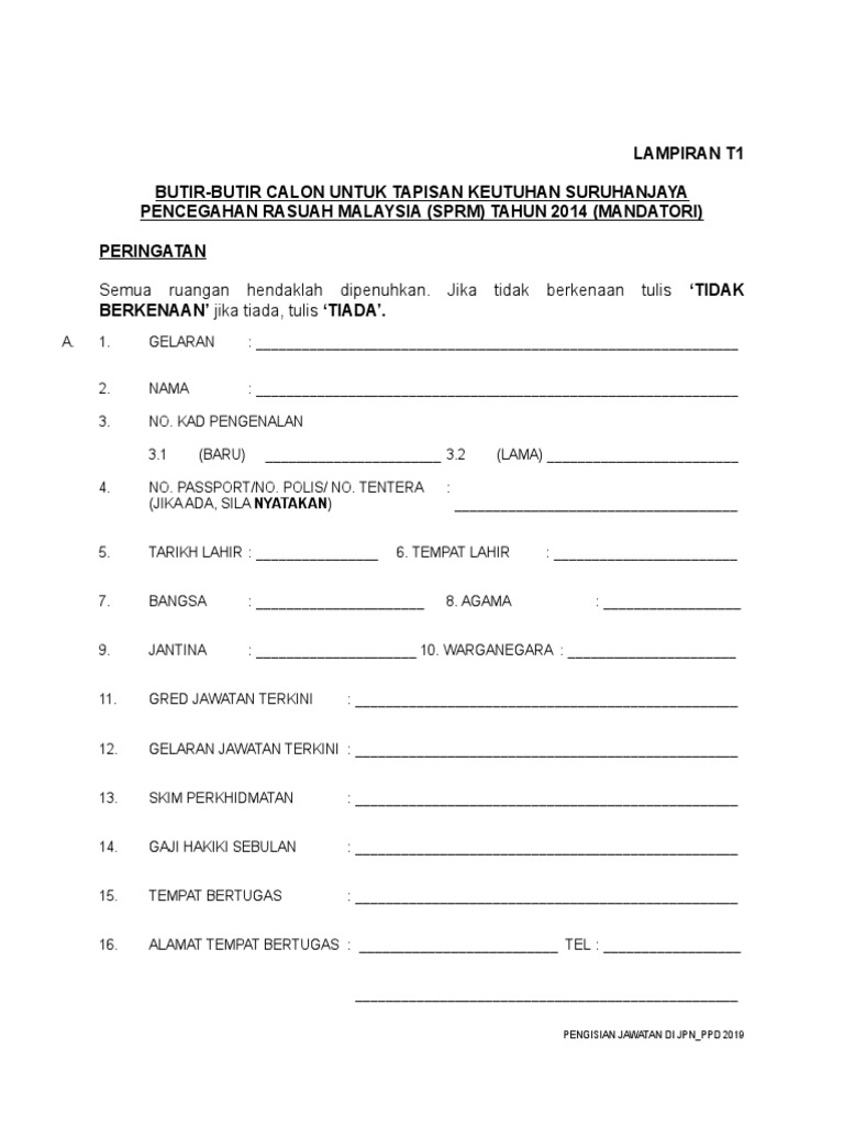 Lampiran T1 - Borang Keutuhan SPRM | PDF