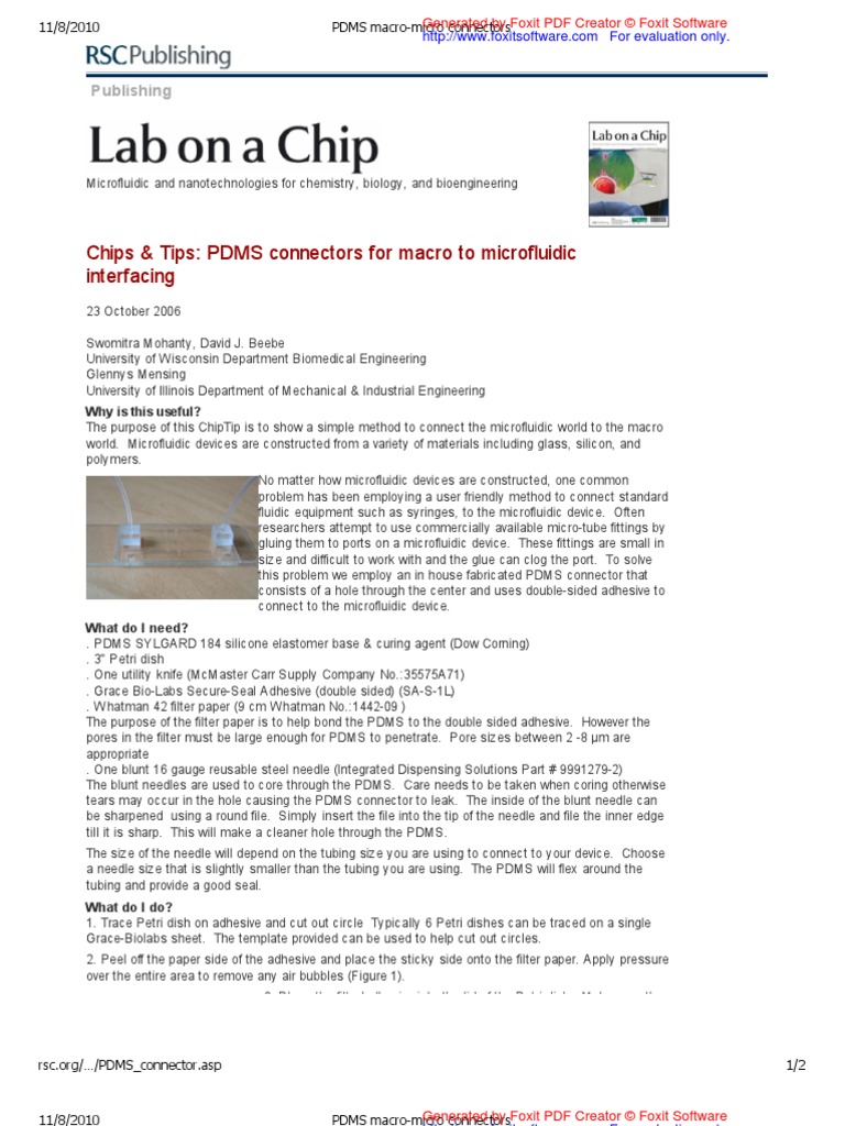 PDMS Macro-Micro Connectors | PDF | Microfluidics | Adhesive