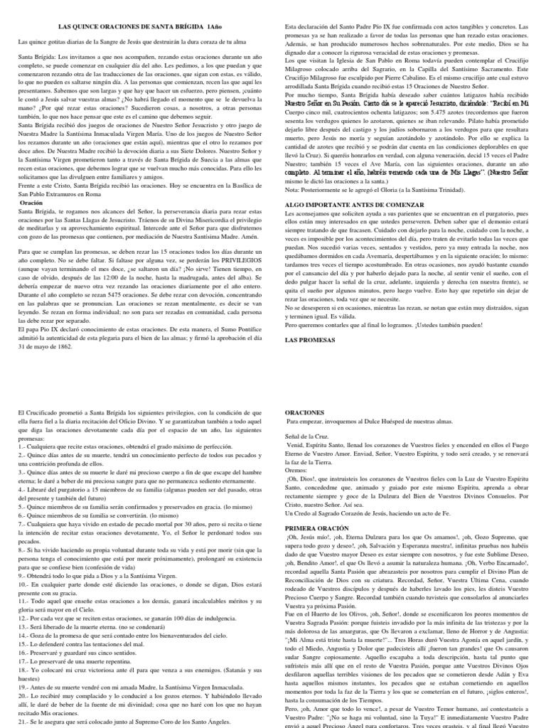 Las Quince Oraciones de Santa Brigada | Descargar gratis PDF | Oración ...