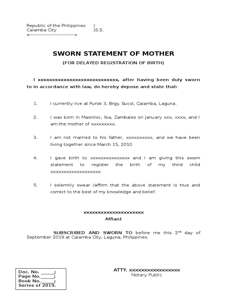 Sworn Statement of The Mother | PDF