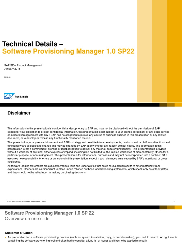Technical Details - Software Provisioning Manager 1.0 SP22 | PDF | Sap Se | Disclaimer