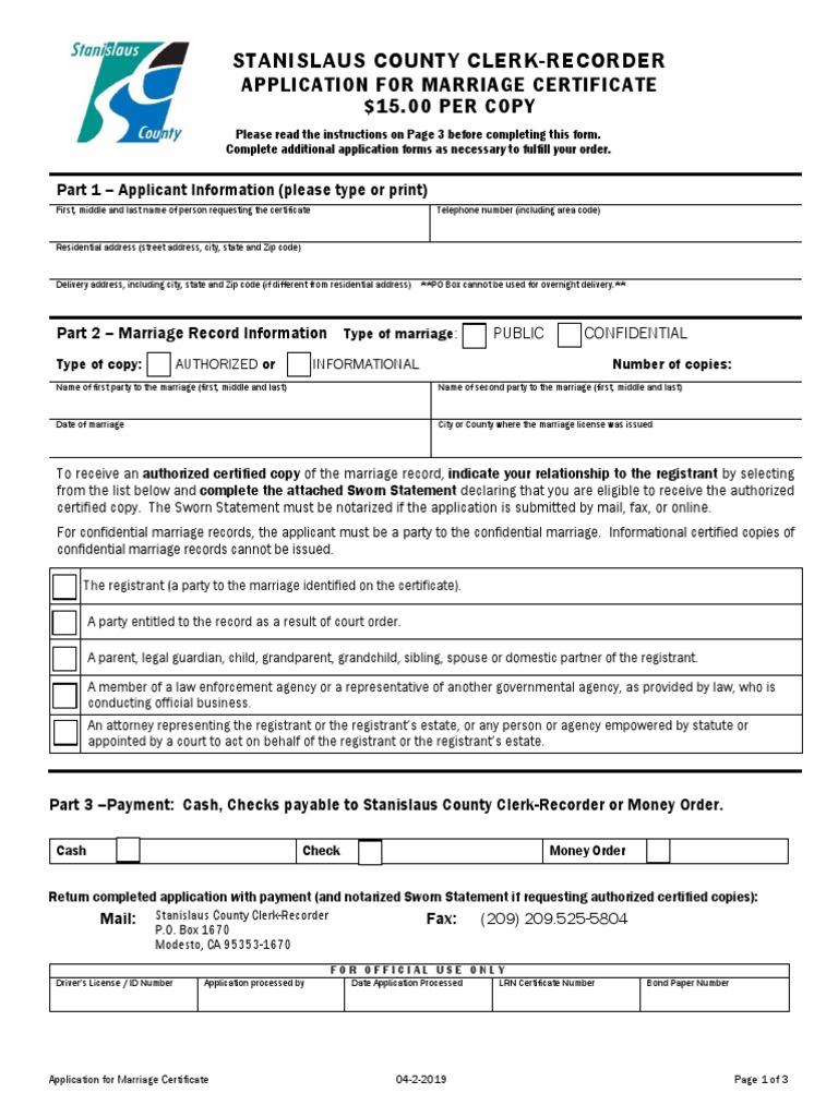 Marriage Certificate Application | PDF | Notary Public | Money Order