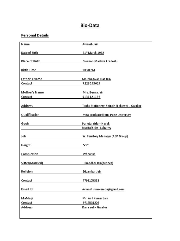 Avinash Jain - Biodata | PDF