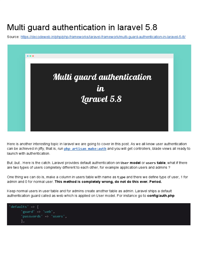 Multi Guard Authentication in Laravel 5.8 | PDF | Authentication | Data ... Multi Guard Authentication in Laravel 5.8 | PDF | Authentication | Data ...
