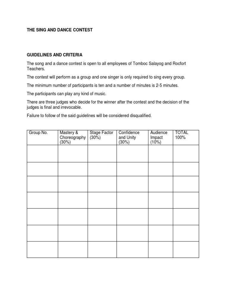Sing and Dance Contest Guidelines | PDF
