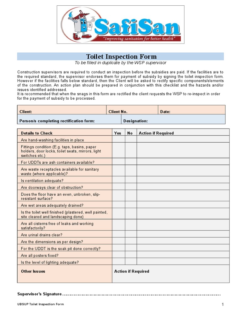 Toilet Inspection Form for Subsidy Approval | PDF