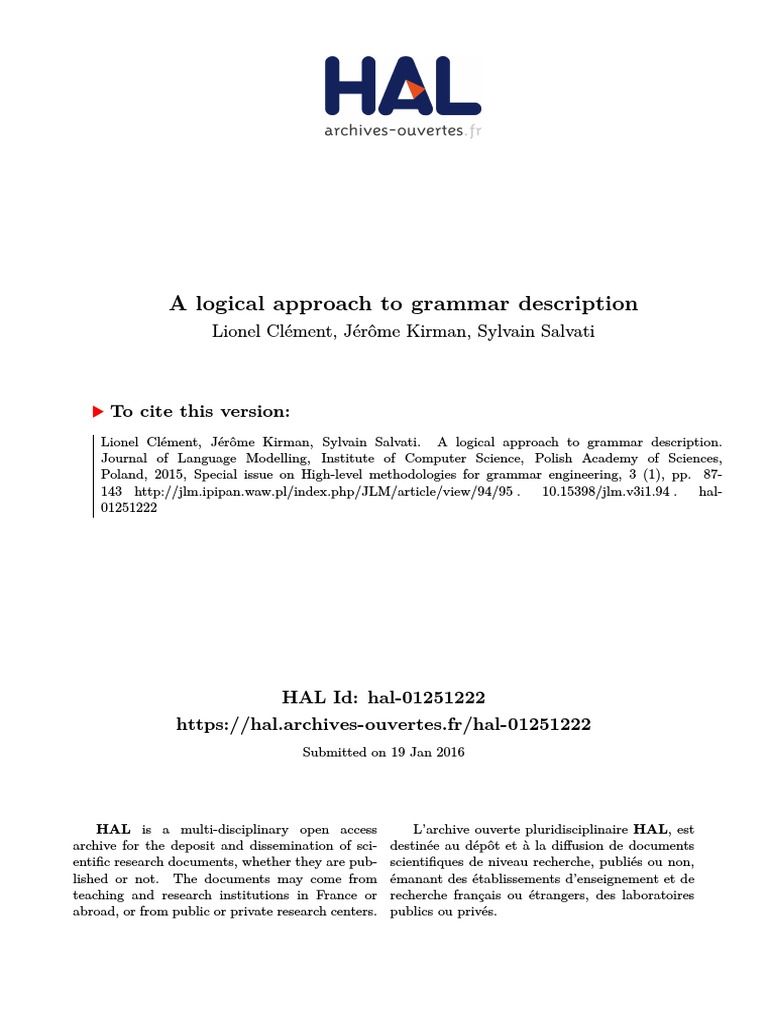 Logical Approach To Grammar | PDF | First Order Logic | Syntax