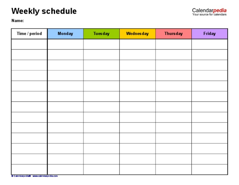 Weekly Schedule Monday To Friday in Color | PDF