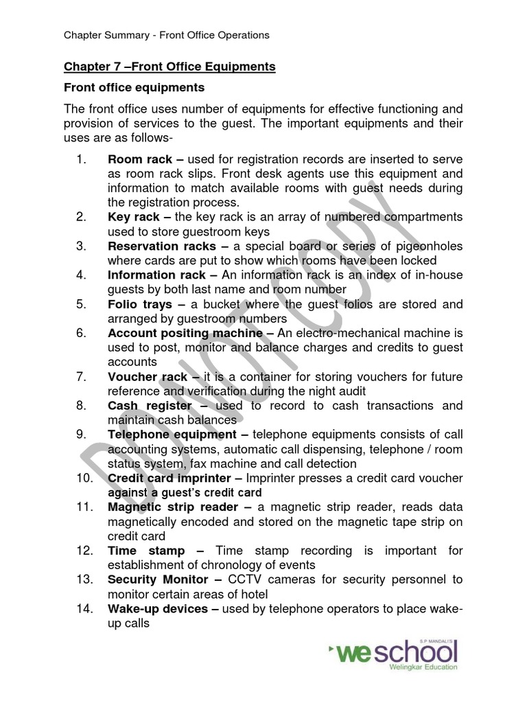 Front Office Equipment Overview | PDF | Credit Card | Computing