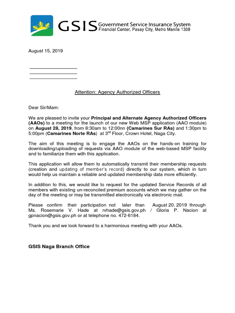 INVITATION LETTER TO AAOs | PDF