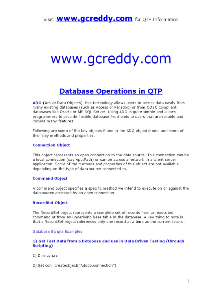 Qtp Database Scripting Pdf Databases Scripting Language