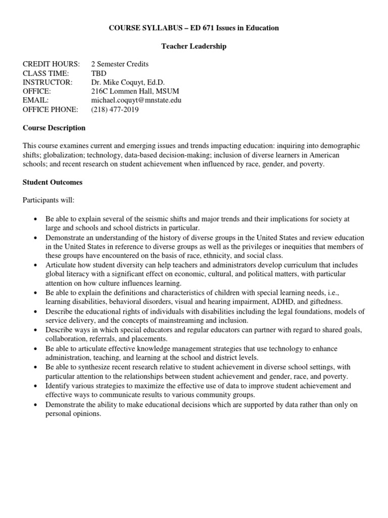 Trends SYLLABUS PDF | PDF | Inclusion (Education) | Collaboration